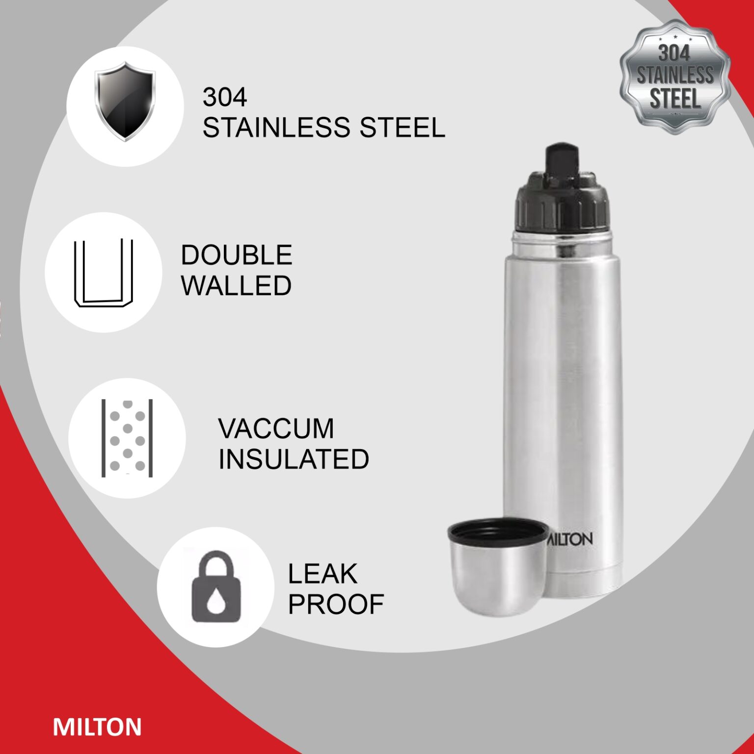 Best MILTON Hot & Cold Water Bottle 500 ml Silver - Lifemaker
